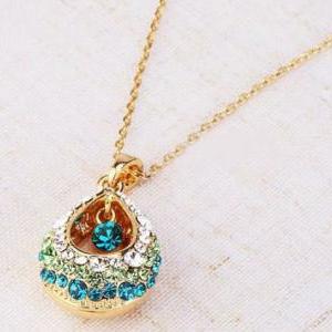 Gold Plated Angel Tear Crystal Water Drop Pendant Necklace-blue ...