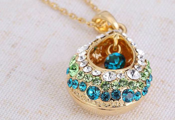 Gold Plated Angel Tear Crystal Water Drop Pendant Necklace-blue ...