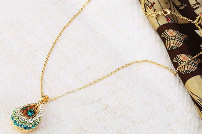 Gold Plated Angel Tear Crystal Water Drop Pendant Necklace-blue ...