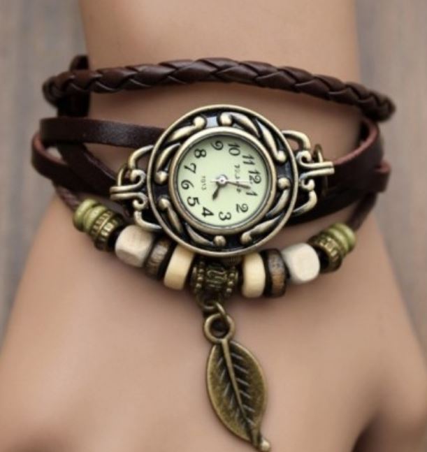 Green Vintage Style Leather Belt Watch With Leaf Pendant -watch Leather ...