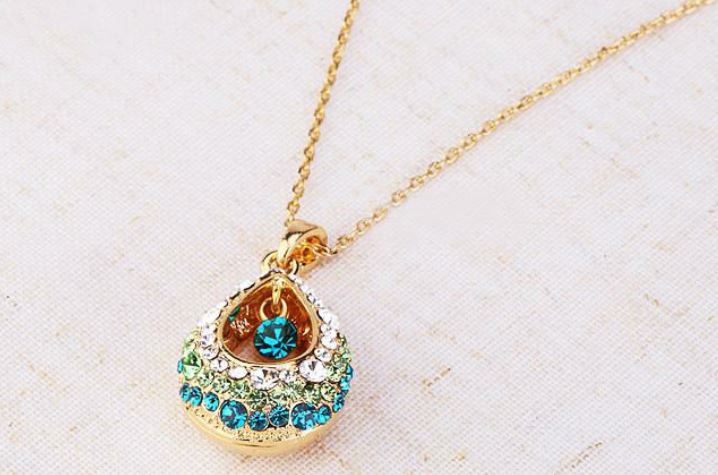 Gold Plated Angel Tear Crystal Water Drop Pendant Necklace-blue ...